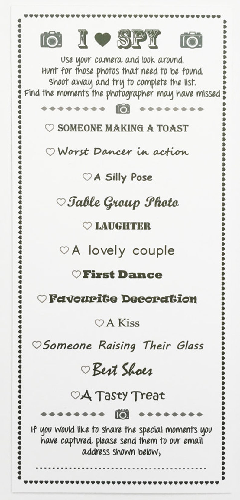 Wedding I SPY Game Qty 10 Tall Cards Brown Kraft OR White Card | Etsy