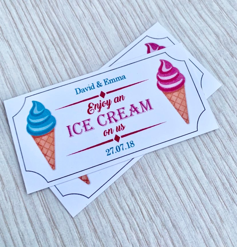 Ice Cream Tokens Personalised Wedding Tickets Qty 50 White | Etsy
