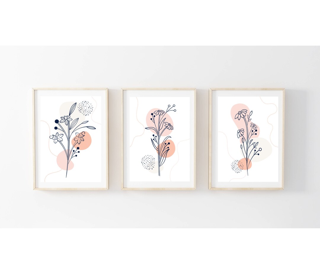 Pastel Flower Art | Line Floral Art | Feature Wall | Pastel Pink Calm ...