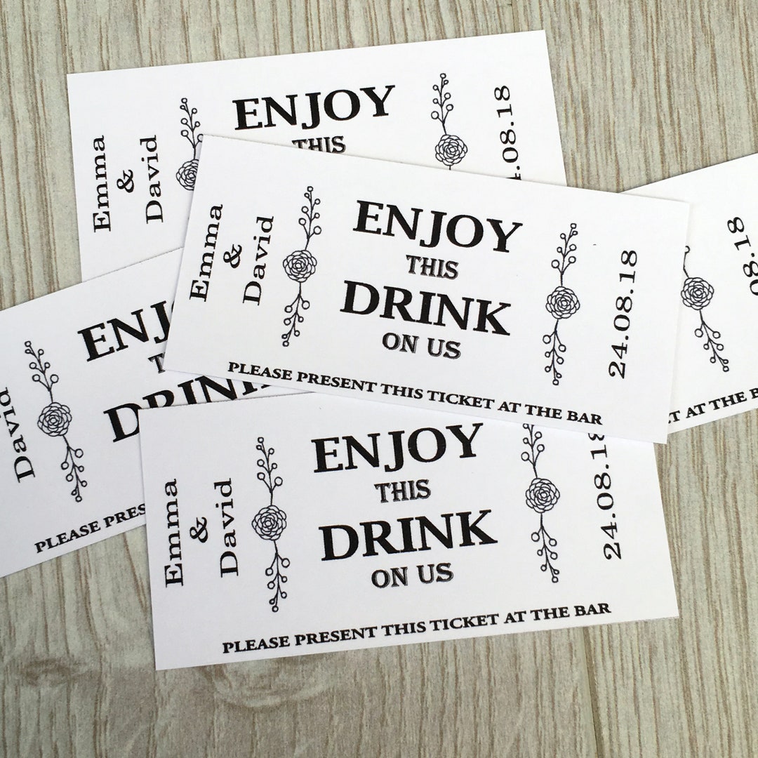 Wedding Drink Tokens X50 White - Coupon Party Bar Christening - Card ...