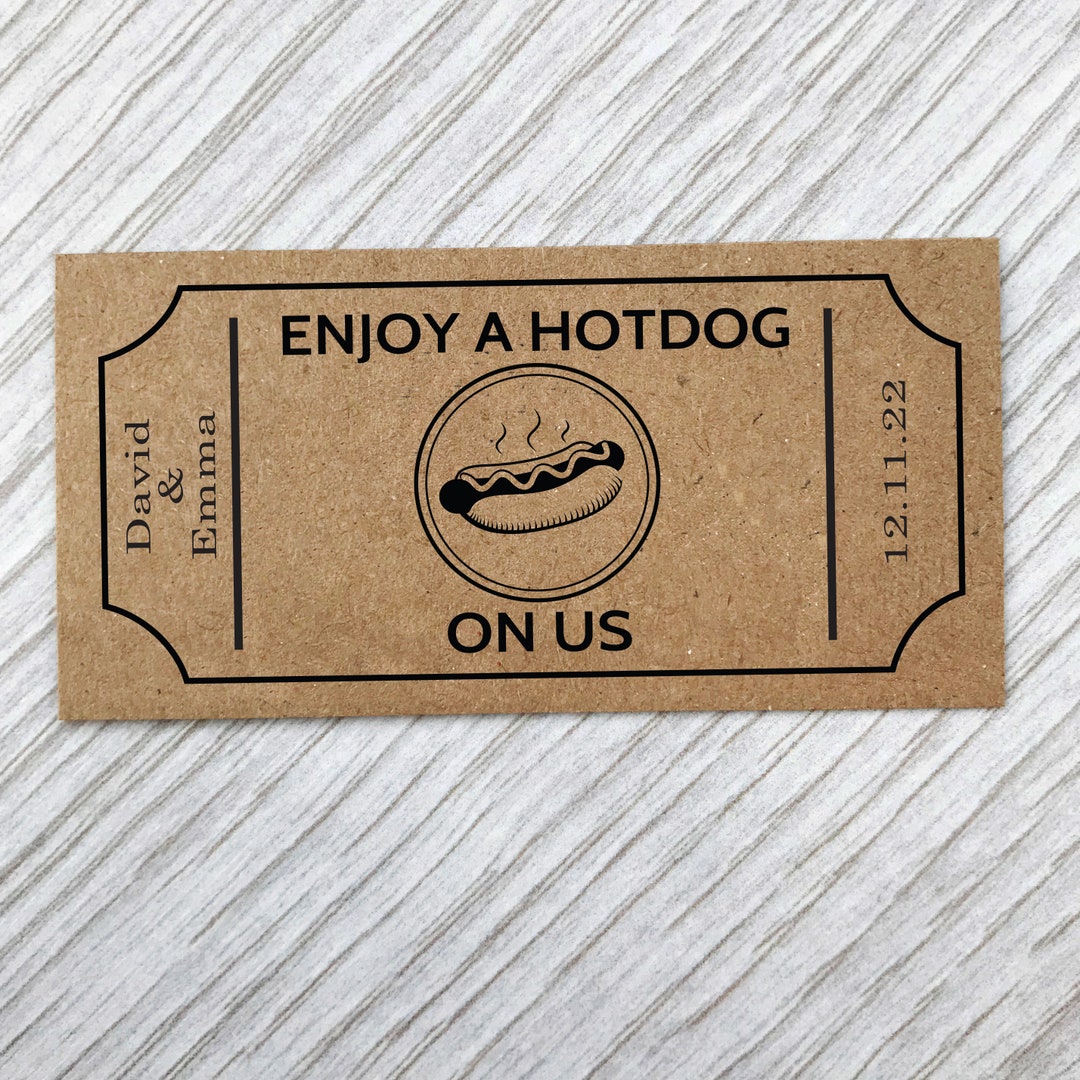 Food Truck Tickets Hotdog Van - Personalised 50 Kraft Card Wedding ...