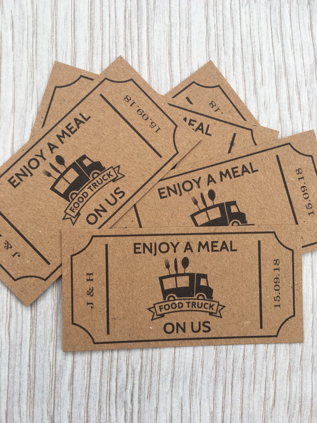 Food Truck Tickets - Wedding Personalised 50 Kraft Card - Coupons ...