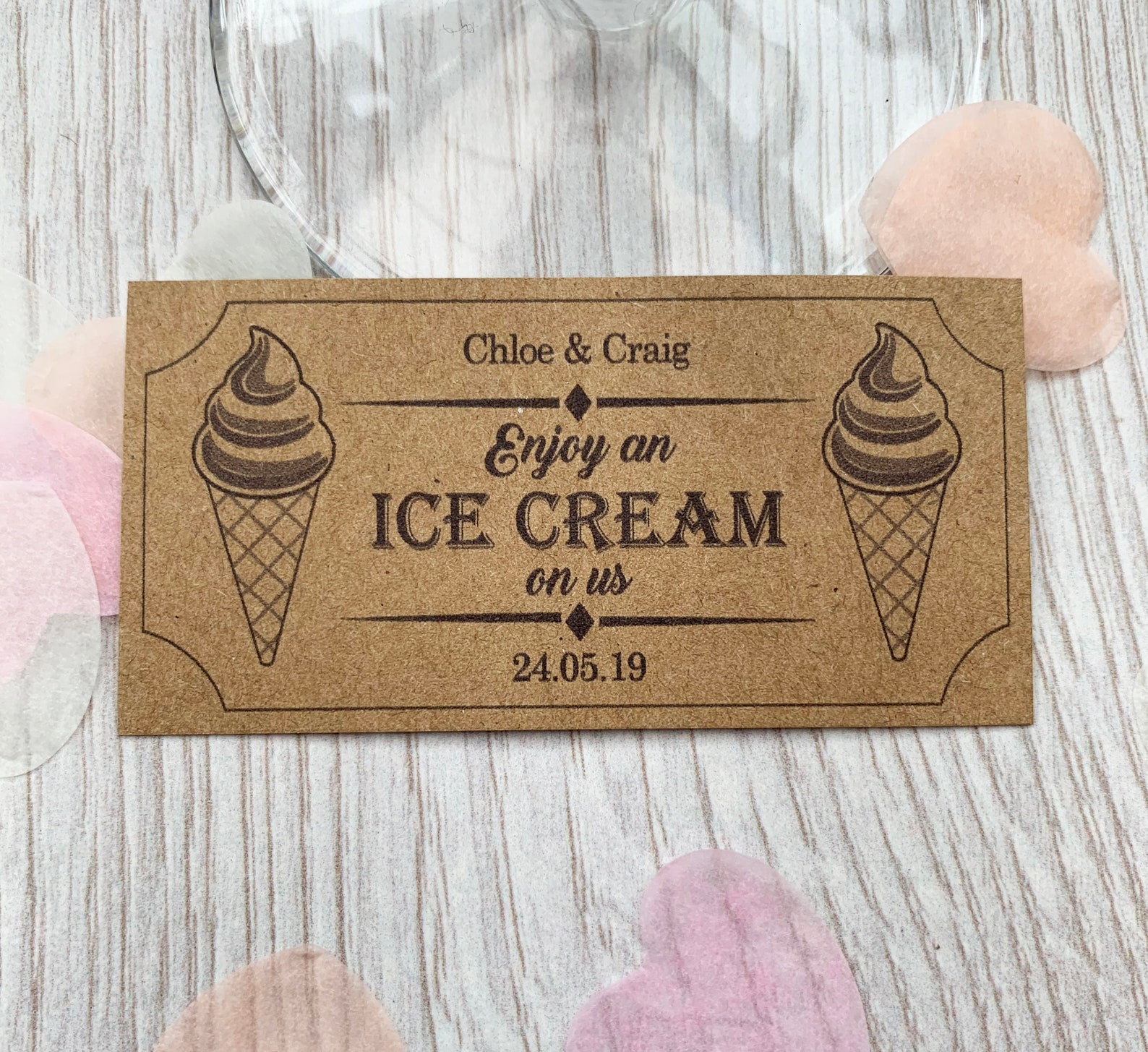 Ice Cream Tokens Personalised Wedding Tickets Qty 50 Brown | Etsy UK