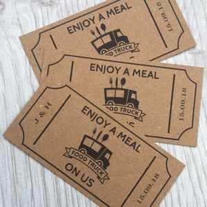 Food Truck Tickets - Wedding Personalised 50 Kraft Card - Coupons ...