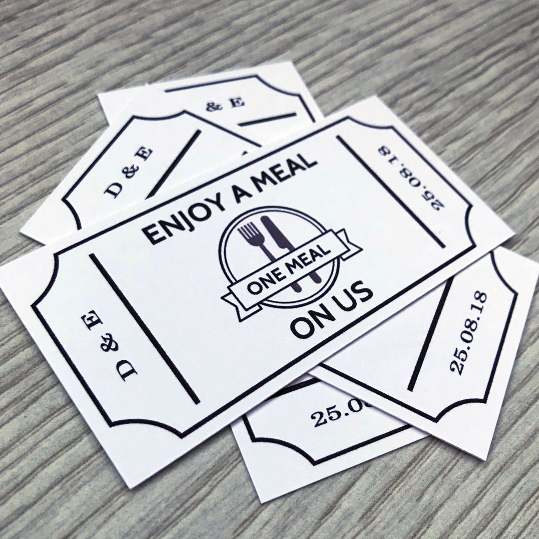 Meal Food Tickets Personalised X50 White Coupons Wedding Tokens Party ...