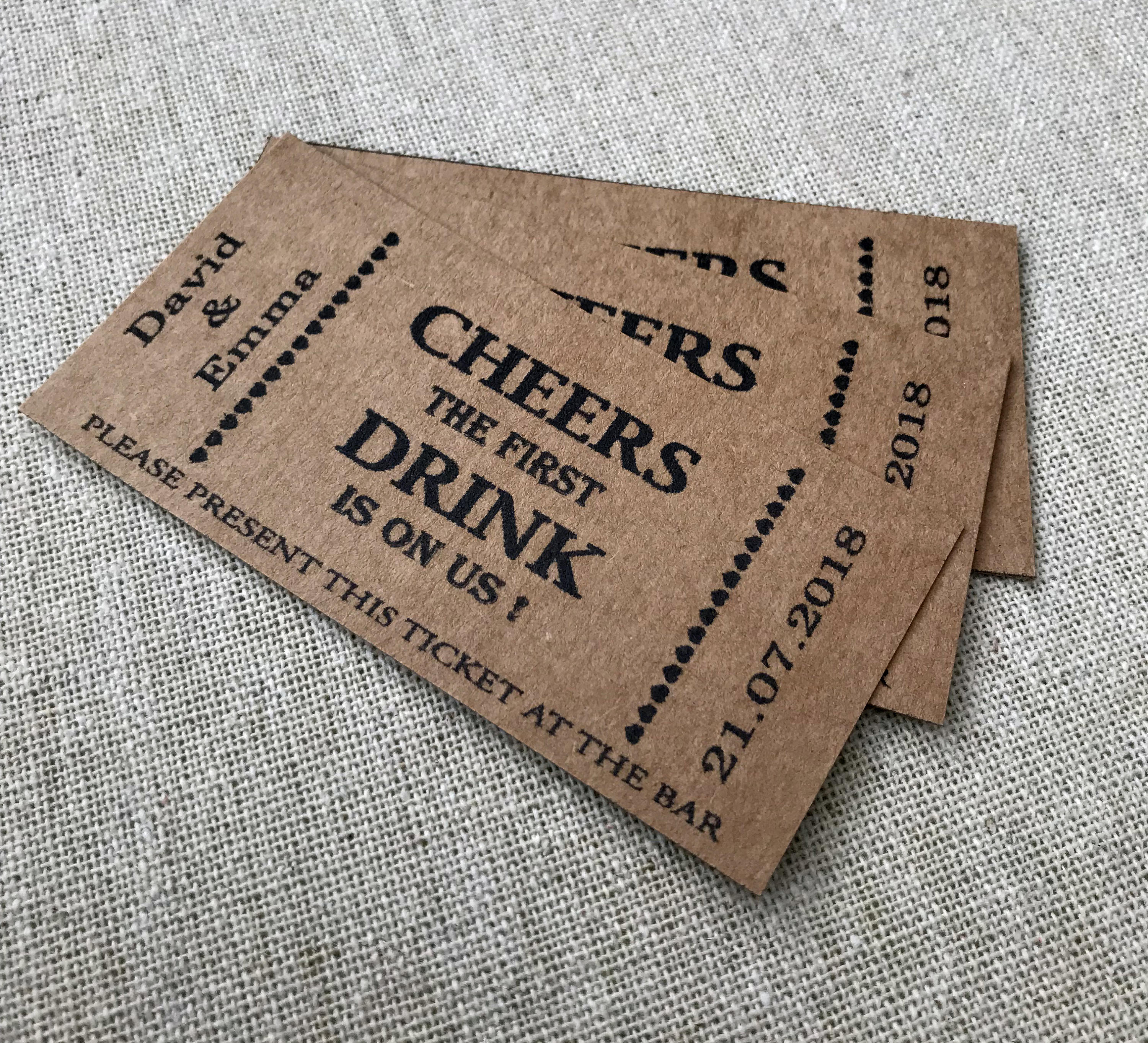 Wedding Drink Tokens Personalised Tickets Qty 50 Brown Kraft - Etsy