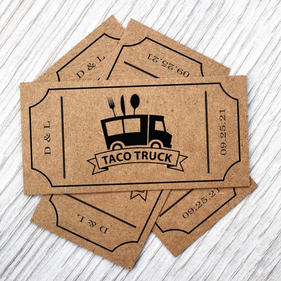 Taco Food Truck Tickets Personalised 50 Kraft Card Wedding - Etsy