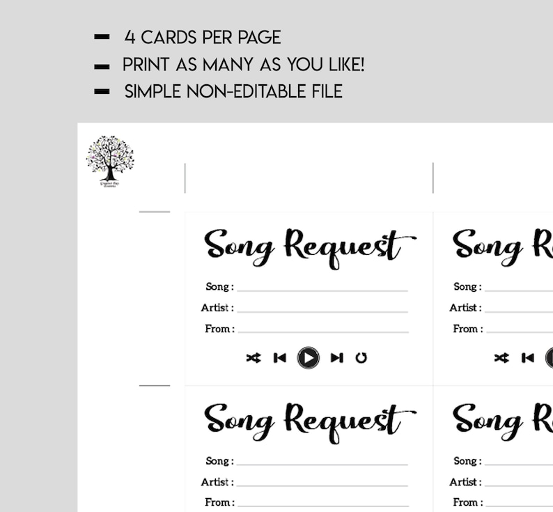Printable Song Request Card Play List Card Party Music Spotify - Etsy