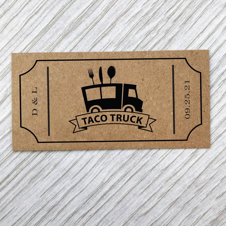 Taco Food Truck Tickets Personalised 50 Kraft Card Wedding - Etsy