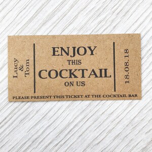 Wedding Cocktail Drink Tokens Personalised Tickets Qty 50 - Brown Kraft ...