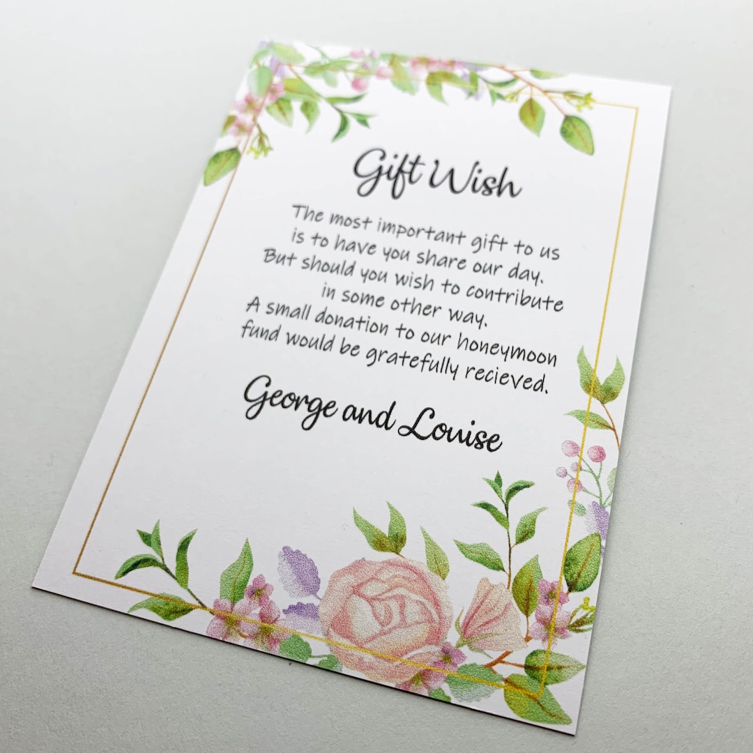 Personalised Wedding Honeymoon Wish Gift Cards on White Card Floral ...