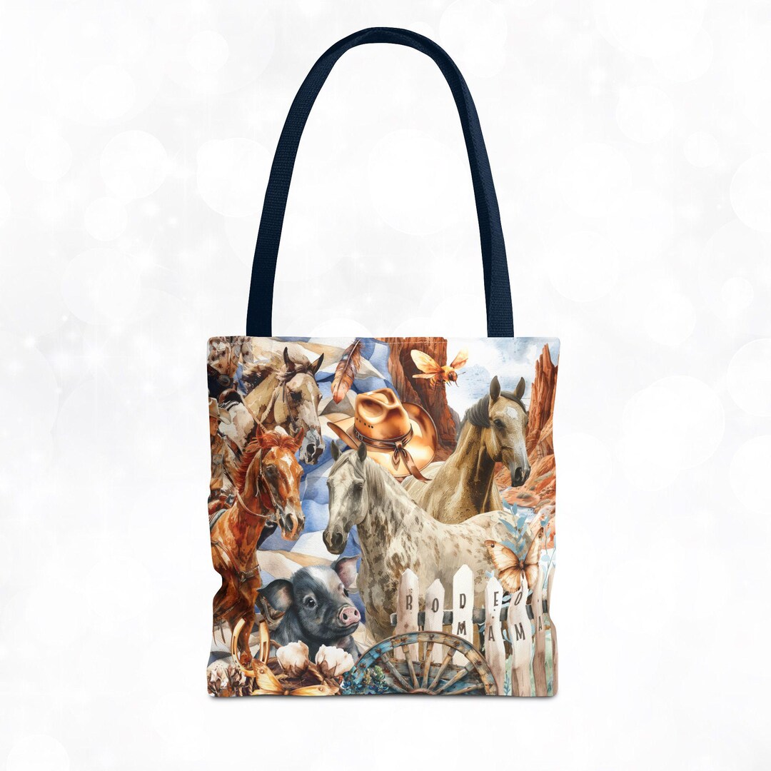 Rodeo Mama Tote Bag With Cowgirl Western Collage Art for Barrel Racer ...