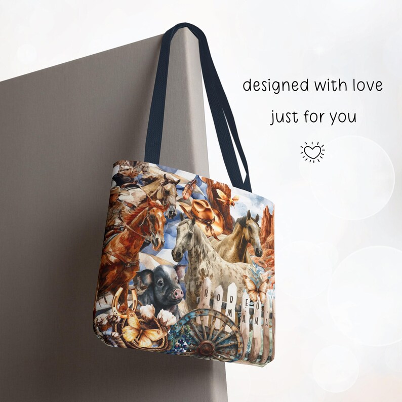 Rodeo Mama Tote Bag With Cowgirl Western Collage Art for Barrel Racer ...