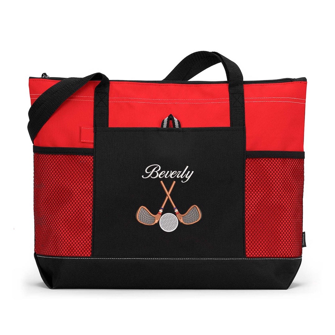 Personalized Ladies Golf Tote With Embroidered Cross Golf Clubs on Bag ...
