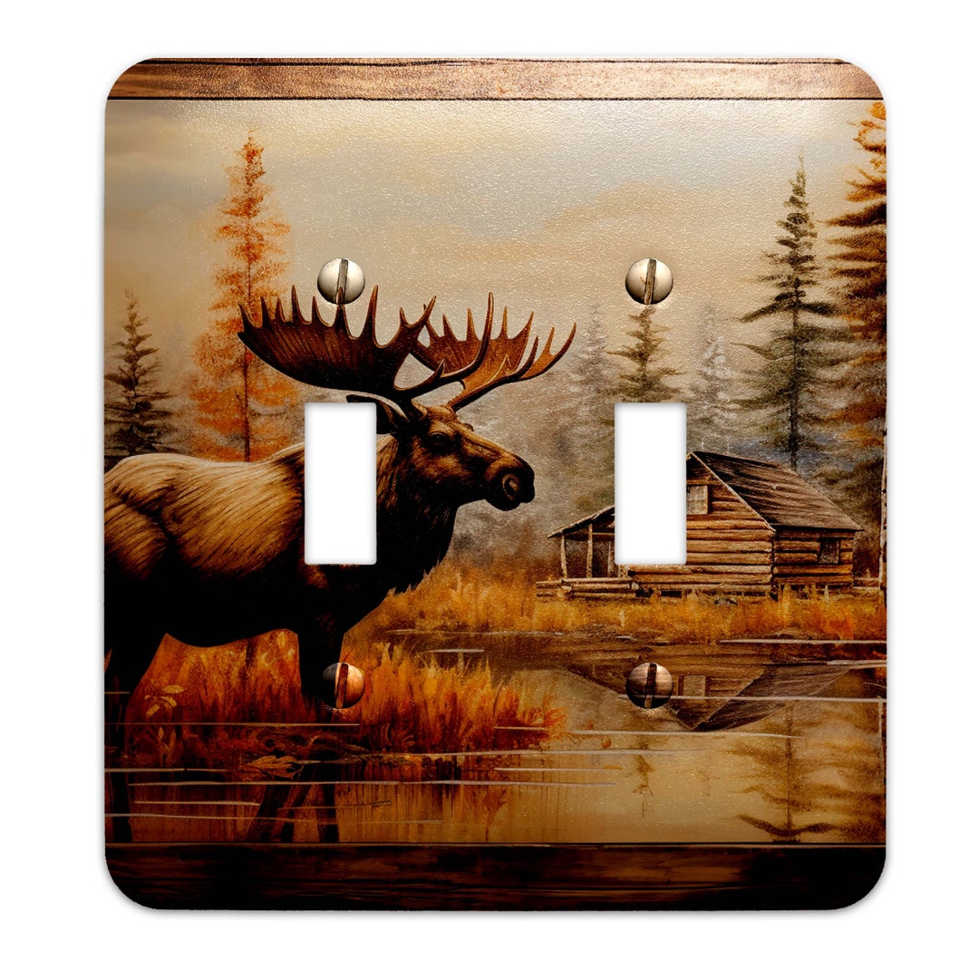 Metal Decorative Light Switch Plate Cover - Rustic Cabin With Moose ...