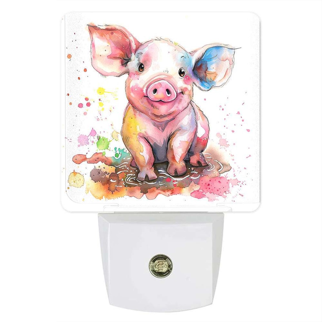 Colorful Watercolor Pig LED Dusk to Dawn Personalized Night Light ...