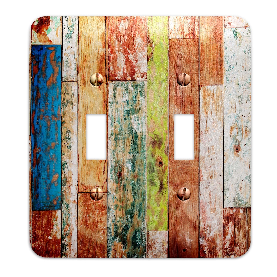Metal Light Switch Plate Wood Paneling - Multi Color Slats Pattern ...