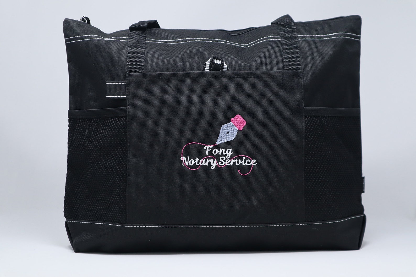 Notary Public Personalized Zippered Tote Bag With Mesh Pockets, Beach ...