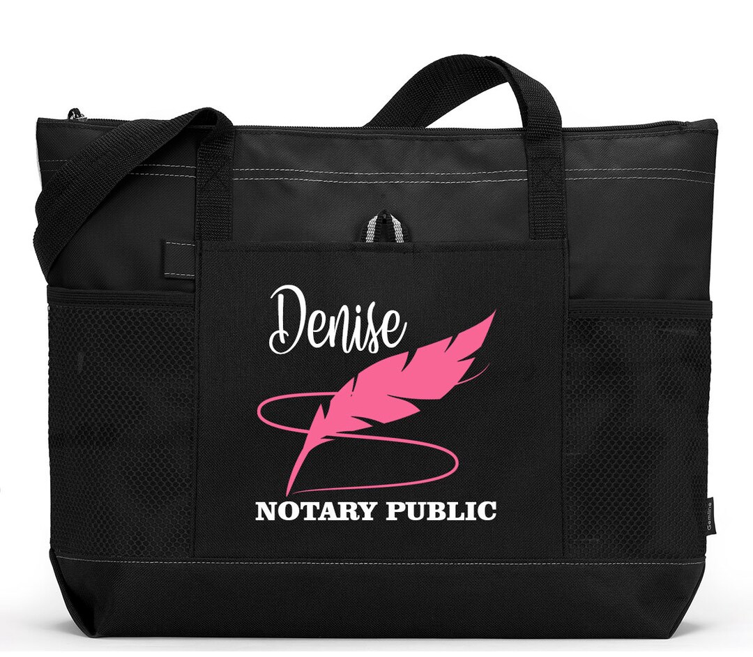 Personalized Notary Feather Tote Bag With Mesh Pockets, Gift for Notary ...