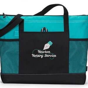 Notary Public Personalized Zippered Tote Bag With Mesh Pockets, Beach ...