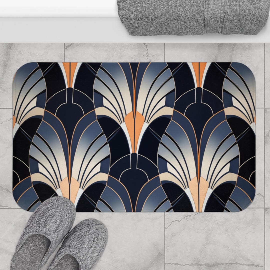 Boho Bath Mat - Art Deco Geometric Fans, Vintage Bohemian Bathroom ...