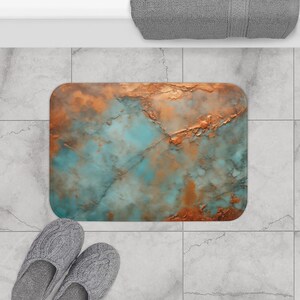 Bath Mat - Copper Patina Design, Bathroom Decor, Faux Vintage ...