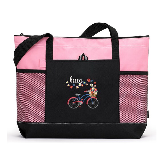 Bicycle With Flower Personalized Embroidered Teacher Tote Bag - Etsy