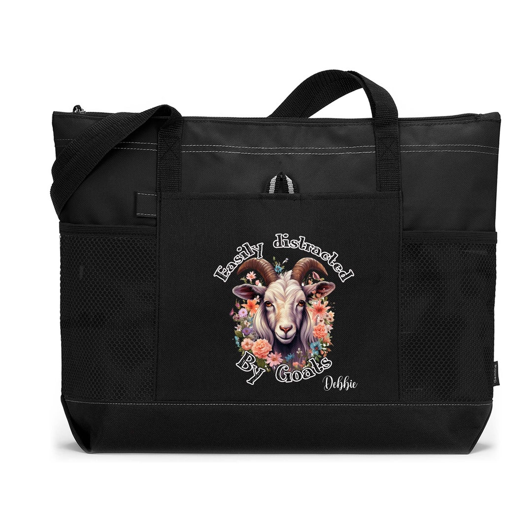 Personalized Easily Distracted by Goats Tote Bag W/ Mesh Pockets 4936 ...