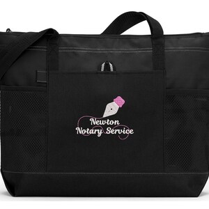 Notary Public Personalized Zippered Tote Bag With Mesh Pockets, Beach ...