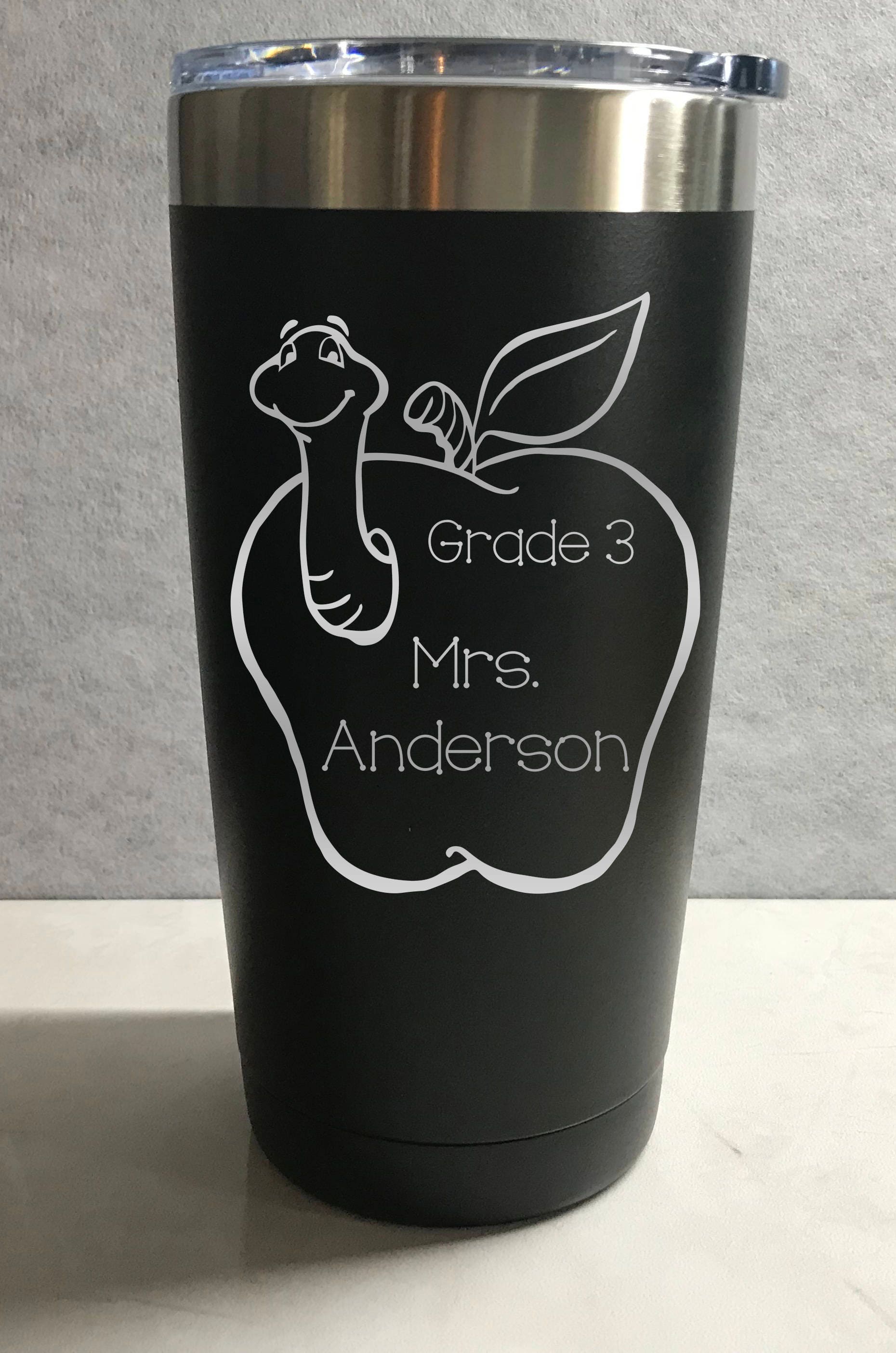 Teacher Apple with Worm Personalized Engraved Powder Coated | Etsy
