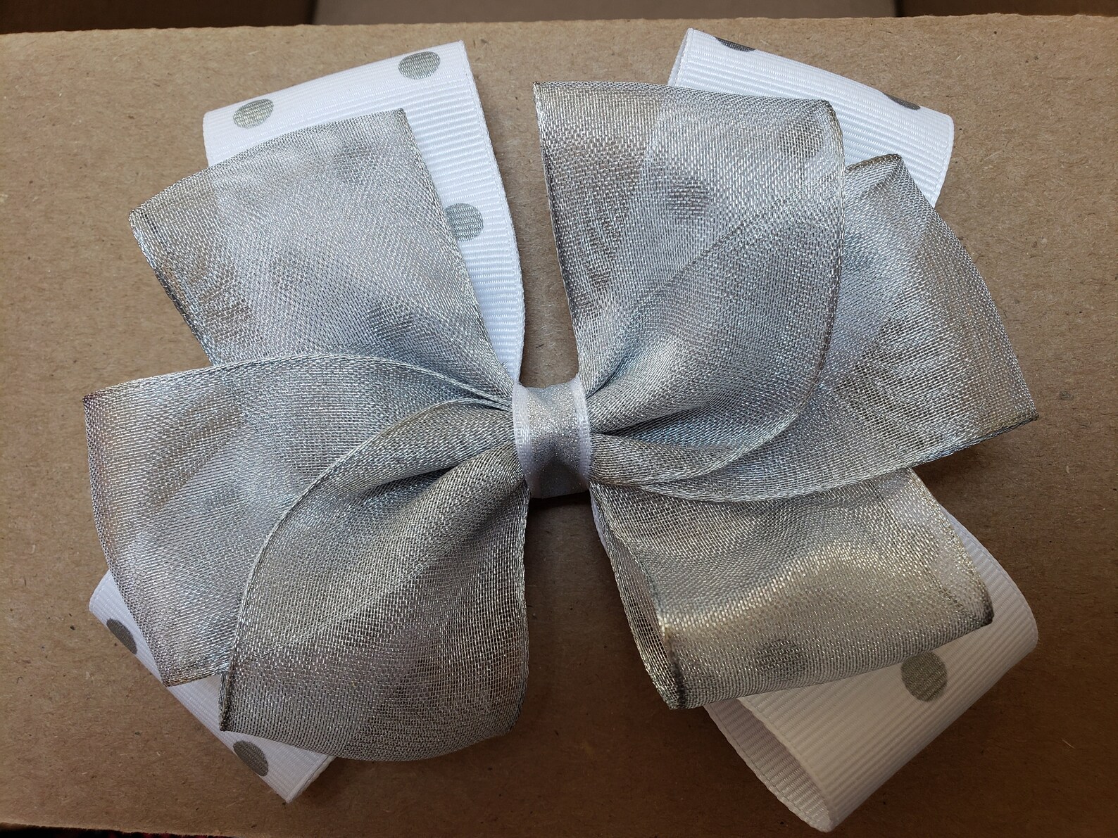 Silver and White Pinwheel Bow Polka Dot Ribbon - Etsy