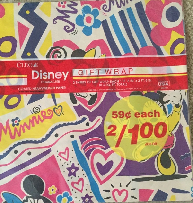 Vintage Cleo Disney's Minnie Mouse Gift Wrap Paper, Disney Gift Wrap ...