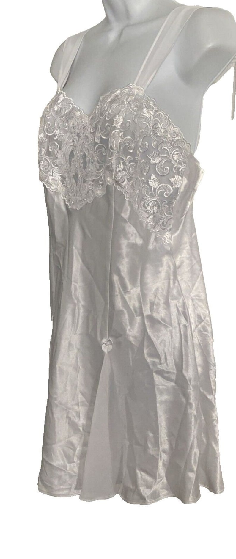 Vintage Dentelle White Bridal Teddy Chemise Slip Dress Beaded Faux ...