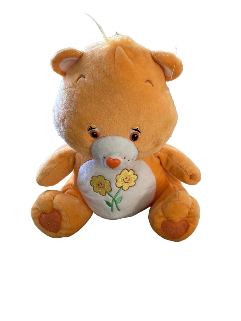 Care Bears Friendship Bear 2003 Flowers Orange Plush 16" Sitting ...
