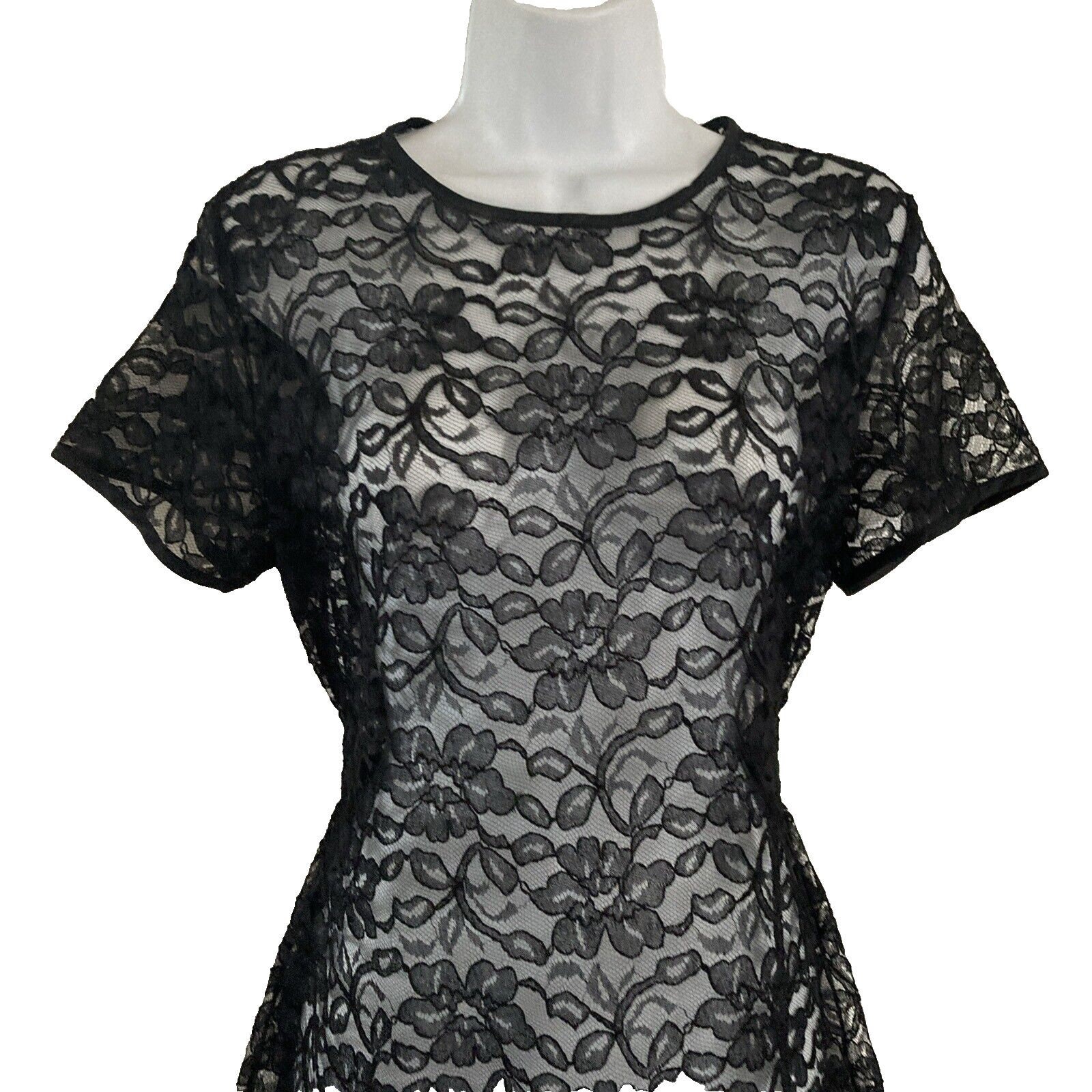 Vintage Anxiety Black Floral Lace Flapper Sheath DRESS Size Medium ...