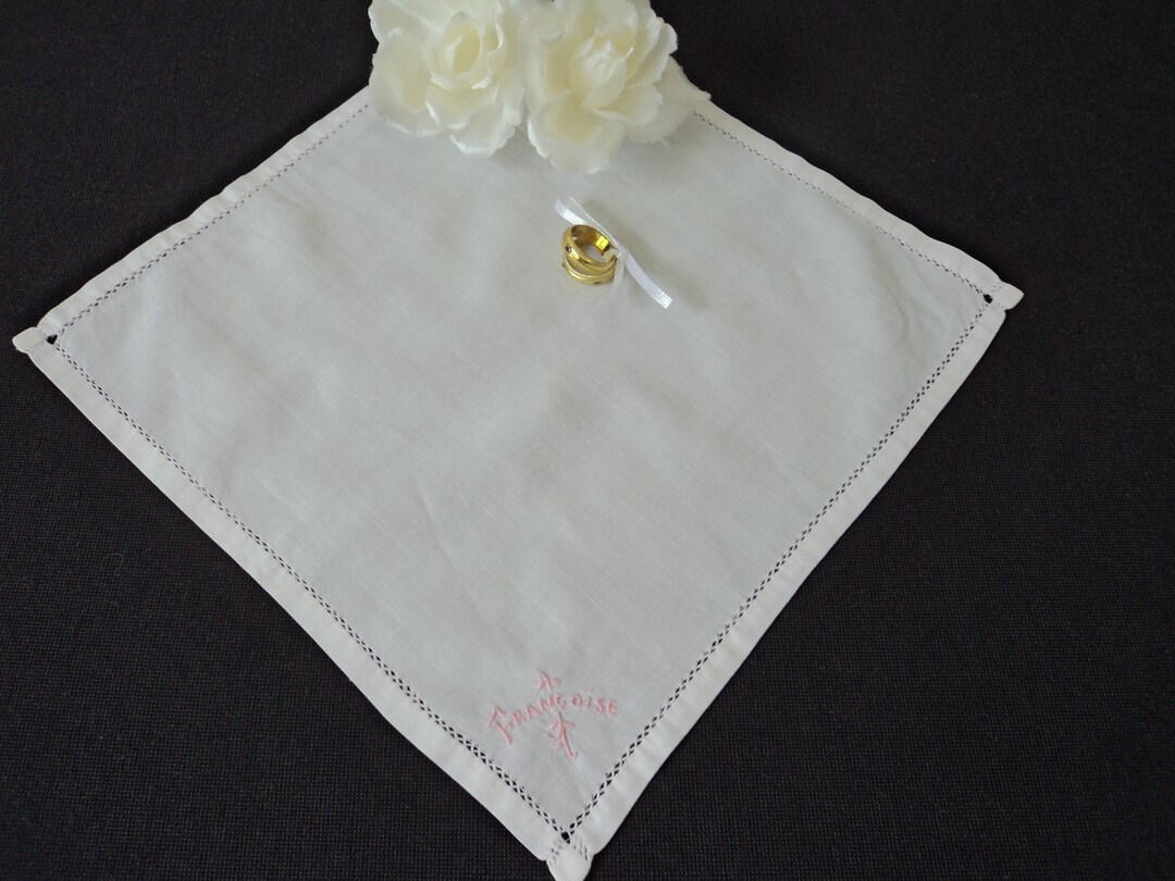 Vintage French white cotton embroidered handkerchief name - Etsy España