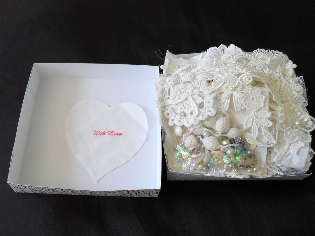 Reduced Handmade Box Full of Lovely Vintage Bridal Fabrics, Trims and ...