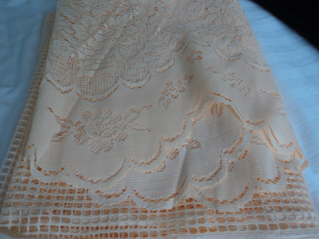 Stunning French Vintage Peach Coloured Lace Net Window Curtain 240 Cm ...