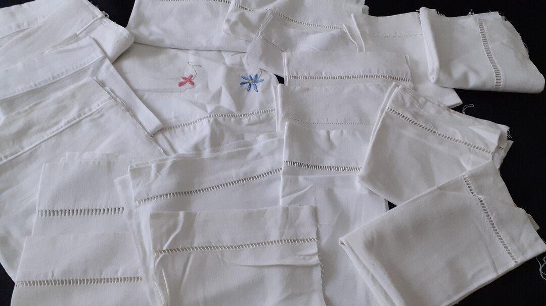 Bundle of French Vintage Antique Assorted Linen Pieces for Crafting (19 ...