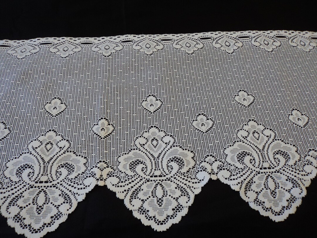 French Vintage Thick White Lace Window Curtains 50 Cm Length (12780-84 ...