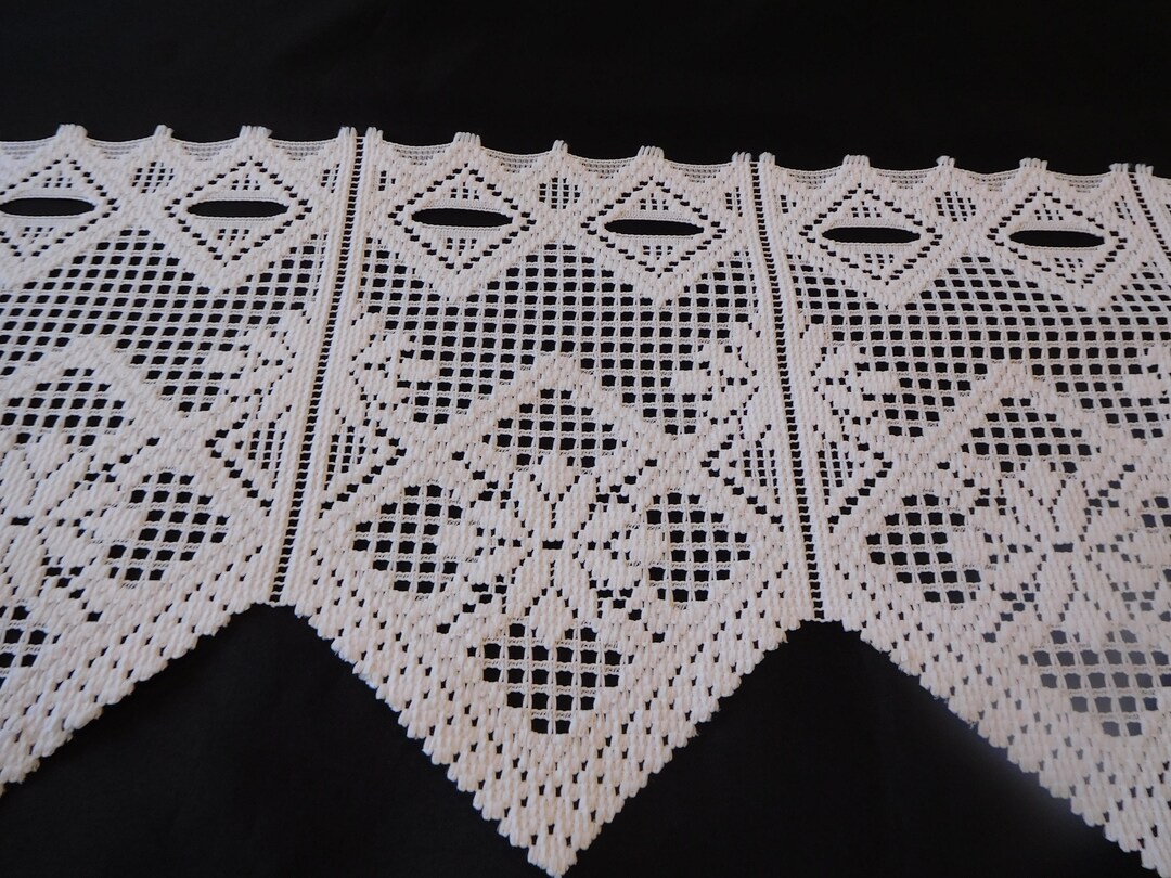 French Vintage Thick Lace Panel Cafe Net Curtain or Pelmet 206 Cm X 29 ...