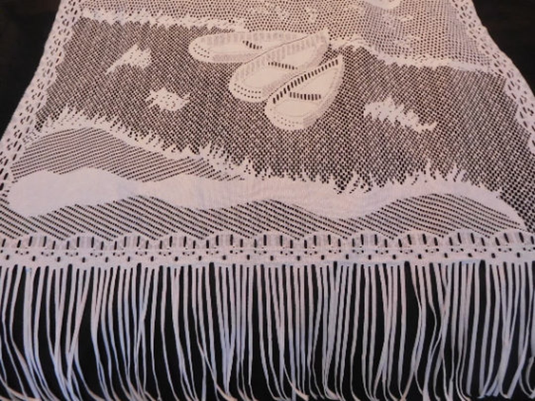 French Vintage Long White Lace Net Door / Window Curtain 212 Cm in ...