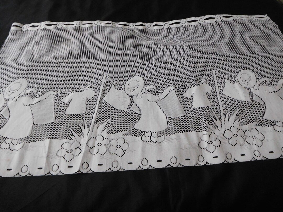 French Vintage Lace Net Curtains With Pictures of a Lady Hanging Out ...