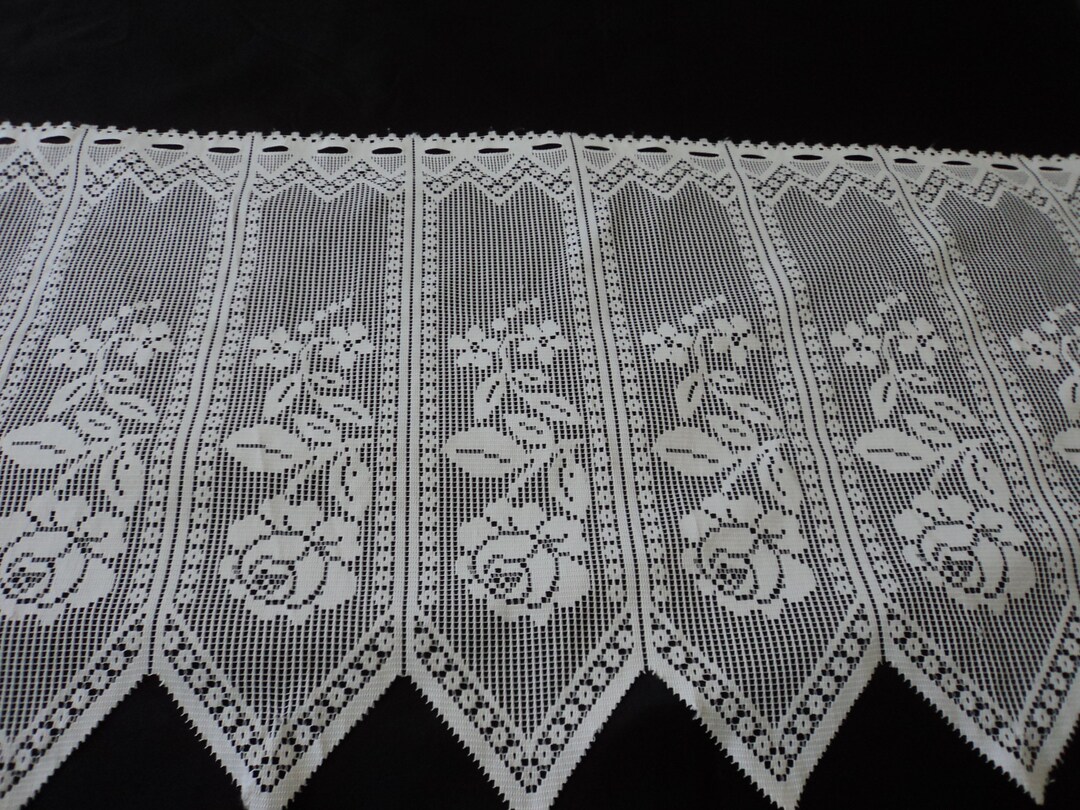 French Vintage Thick Lace Panel Cafe Net Window / Curtains 165 Cm Width ...