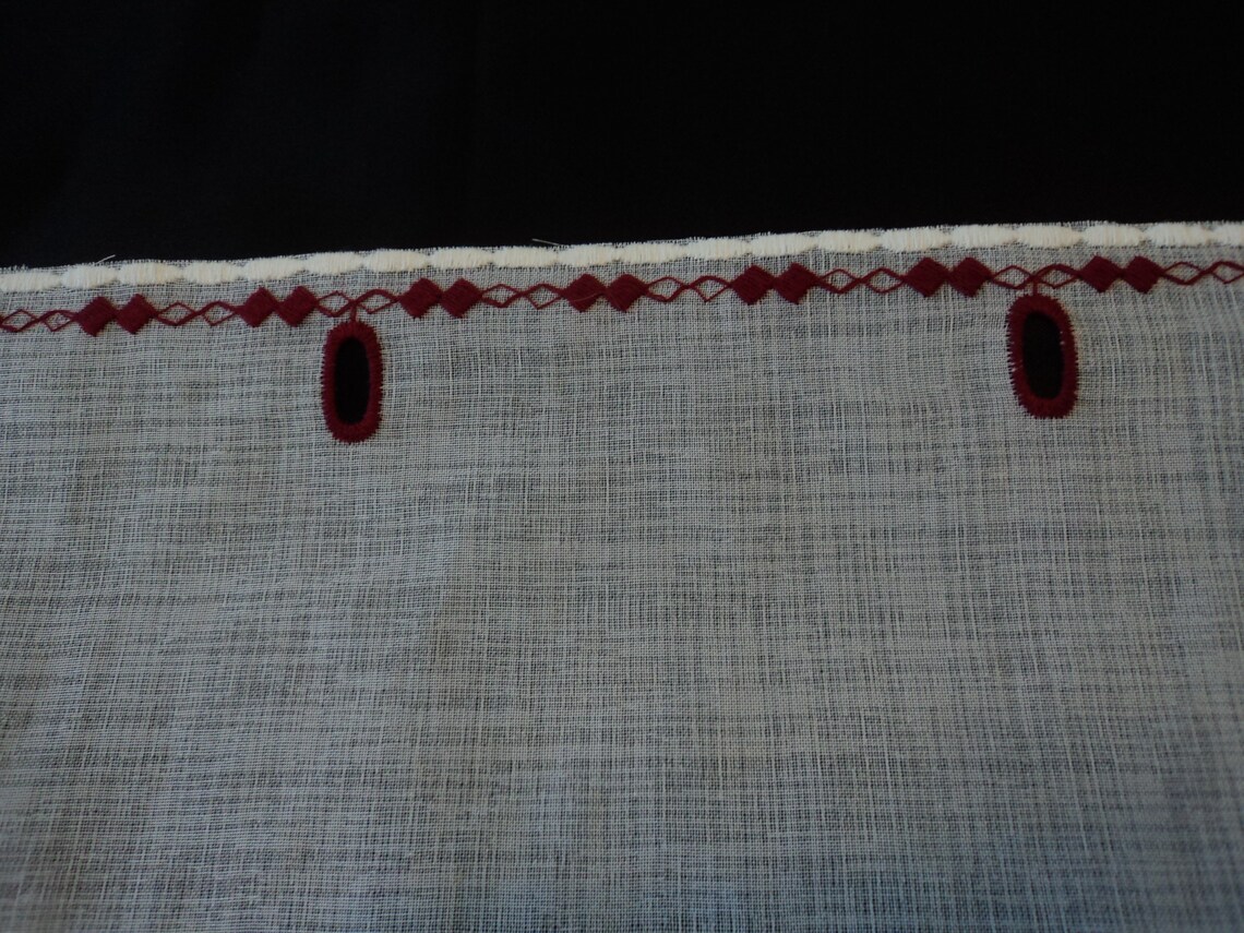 French vintage embroidered red and white net curtains 204 cm | Etsy