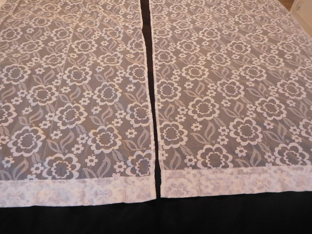 Pair of French Vintage Lace Net Window Curtains 124 Cm Length X 102 Cm ...