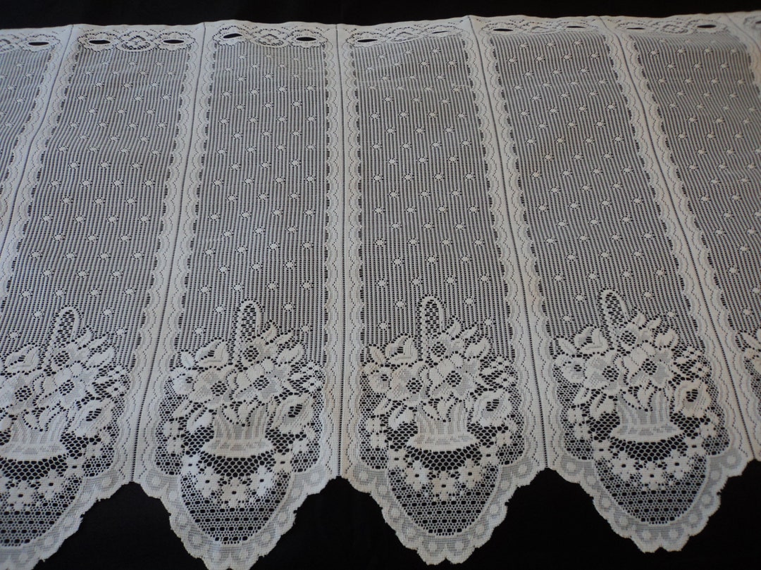 French Vintage Lace Panel Net Window Curtain With Pictures of Baskets ...