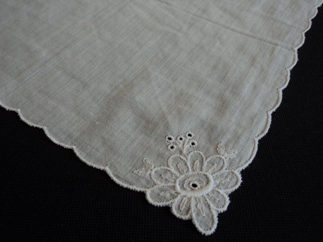 French Vintage Stunning Cream Fine Linen Hand Made Embroidered ...