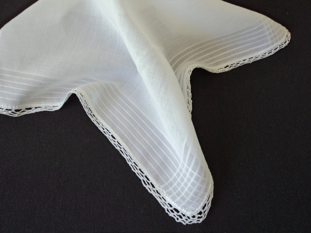 French Vintage Stunning Cotton and Crochet Wedding Handkerchief 02149 H ...