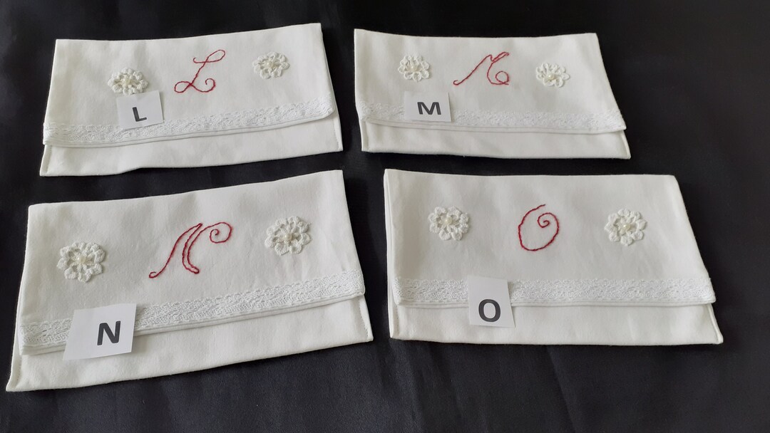 Handmade Metis Linen and Lace Fully Lined, Embroidered Initial Gift ...
